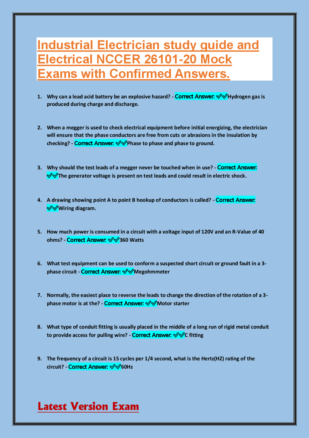 Industrial Electrician study guide and Electrical NCCER 26101-20 Mock ...