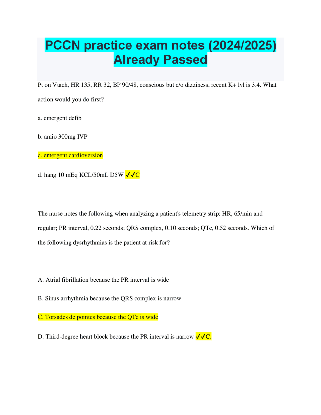 PCCN practice exam notes (2024/2025) Already Passed | Exams Nursing ...