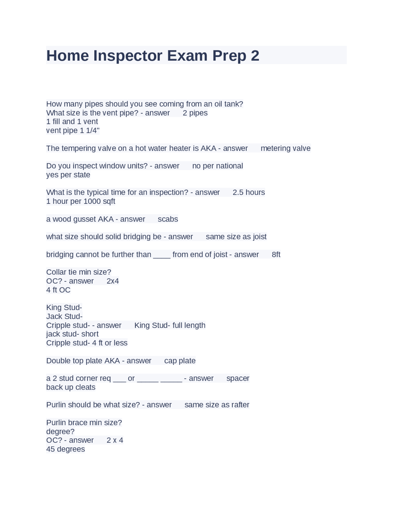 Home Inspector Exam Prep 2 Questions and Answers | Exams Advanced ...