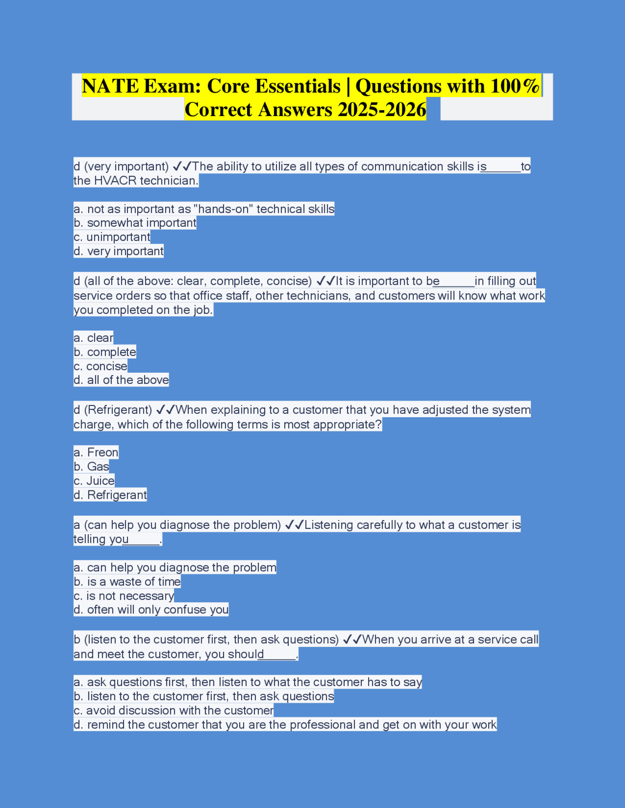 NATE Exam: Core Essentials | Questions with 100% Correct Answers 2025 ...