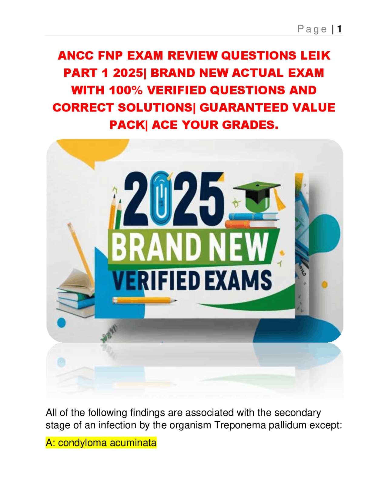 ANCC FNP EXAM REVIEW QUESTIONS LEIK PART 1 2025| BRAND NEW ACTUAL EXAM ...