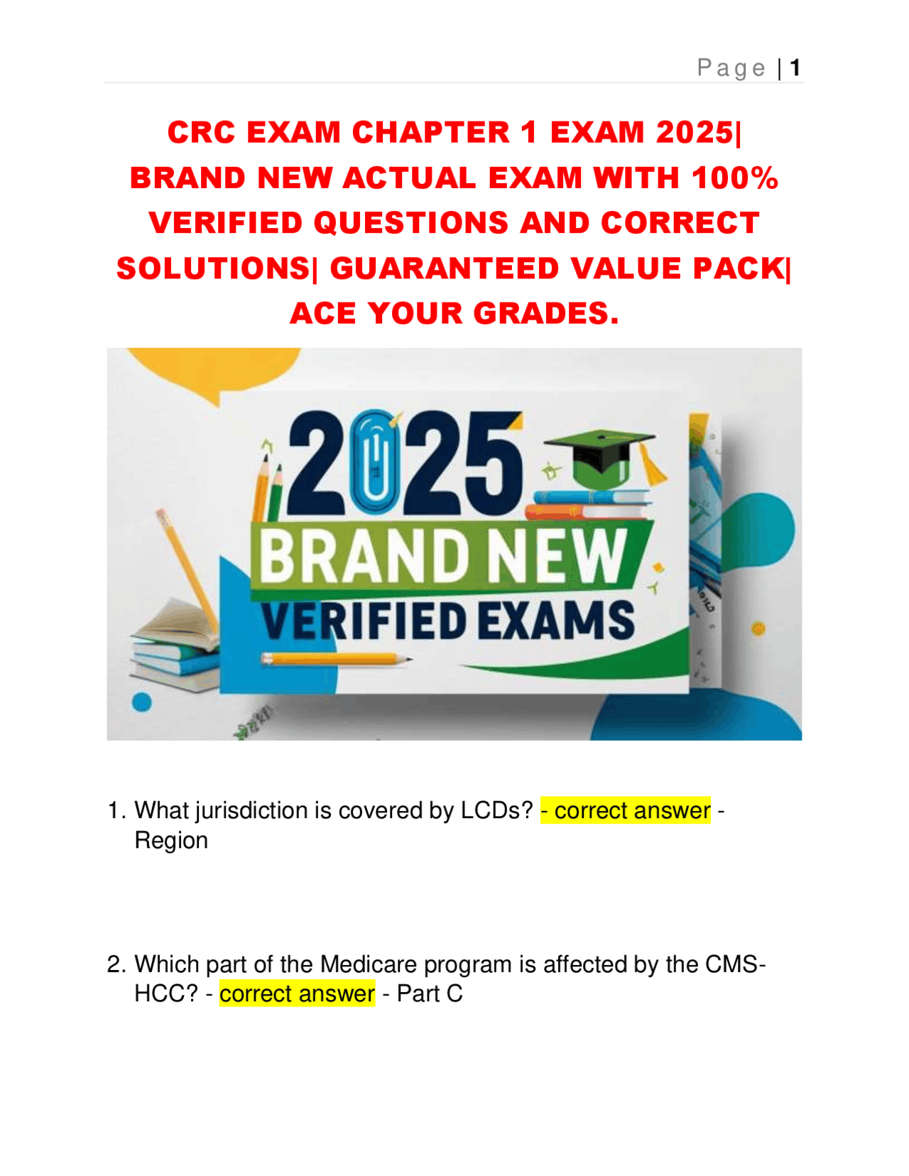 CRC Exam Chapter 1: 2025 Exam Questions and Answers | Exams Nursing ...