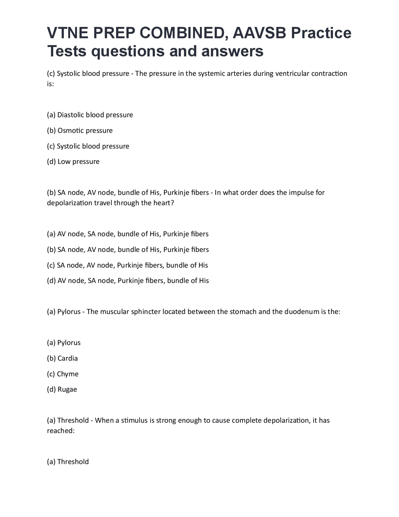 VTNE PREP COMBINED, AAVSB Practice Tests questions and answers ...