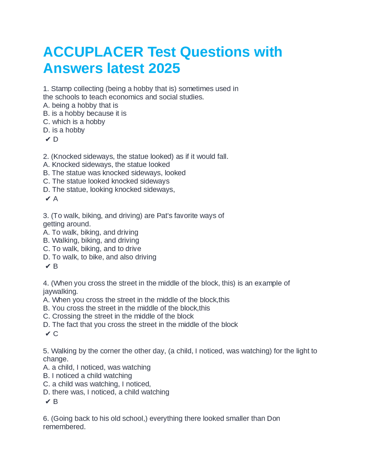 ACCUPLACER Test Questions with Answers latest 2025 | Exams English ...