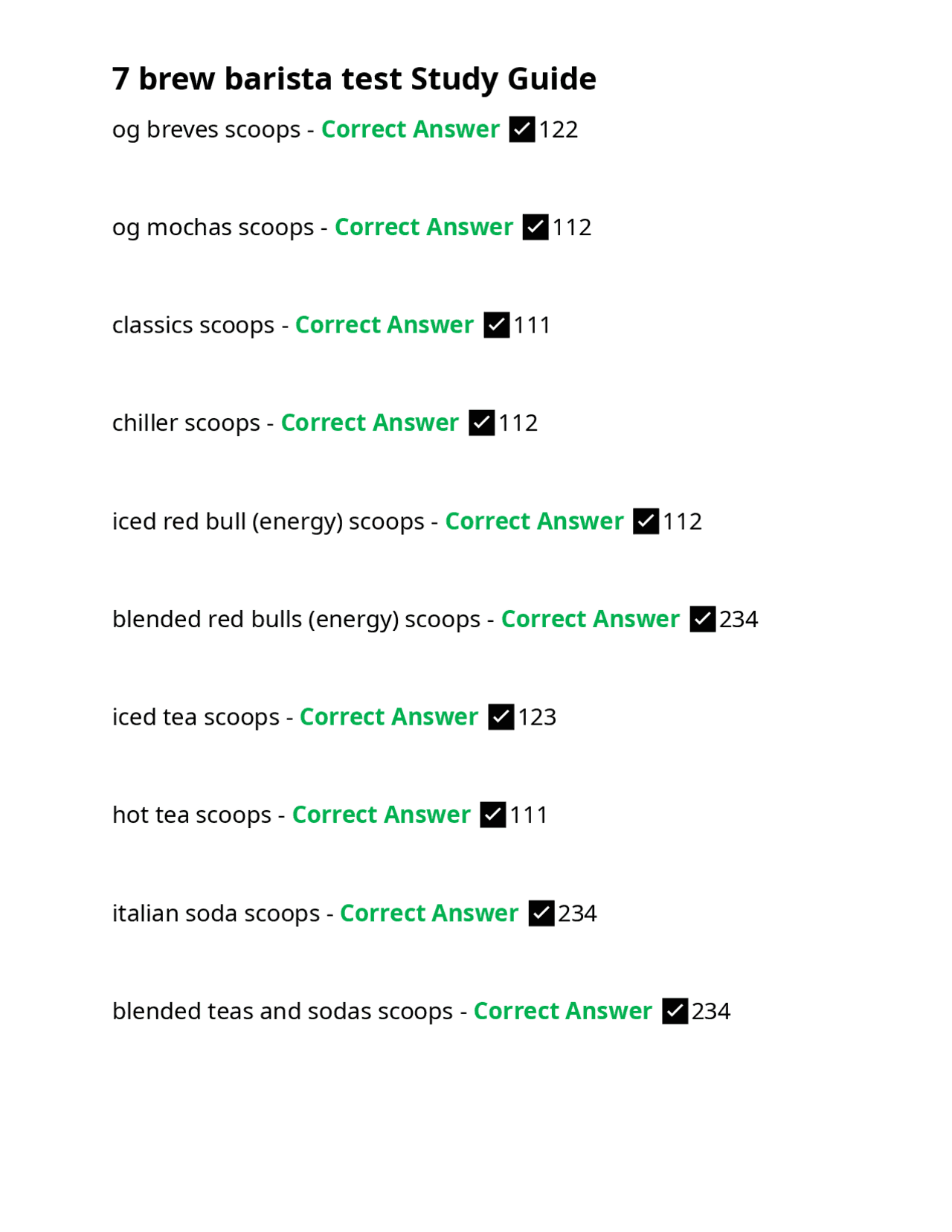 7 brew barista test Study Guide | Exams Nursing | Docsity