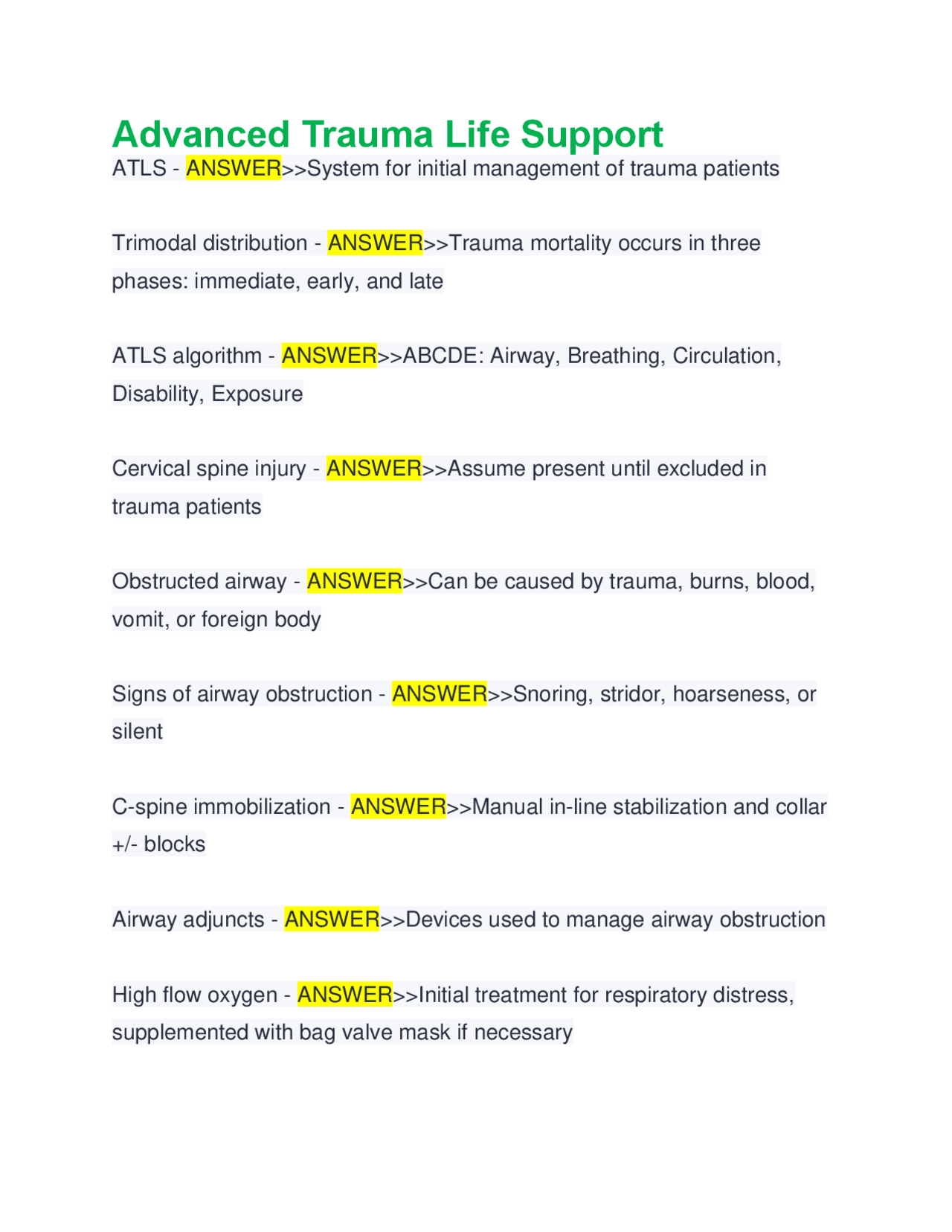 ADVANCED TRAUMA LIFE SUPPORT (ATLS) LATEST 2024-2025 ACTUAL EXAM ...