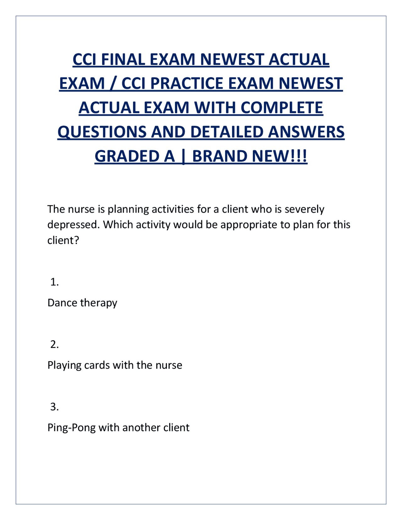 CCI FINAL EXAM NEWEST ACTUAL EXAM / CCI PRACTICE EXAM NEWEST ACTUAL ...