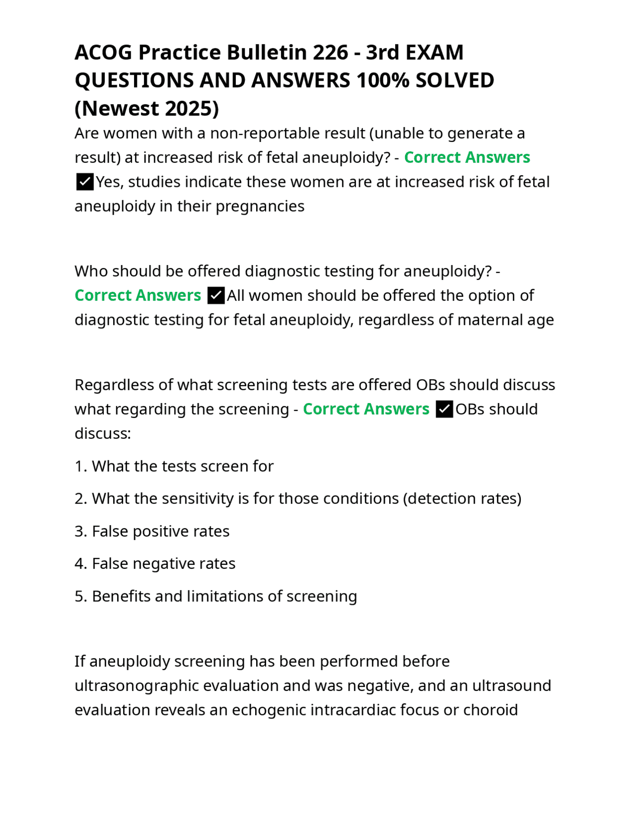 ACOG Practice Bulletin 226 - 3rd EXAM QUESTIONS AND ANSWERS 100% SOLVED ...
