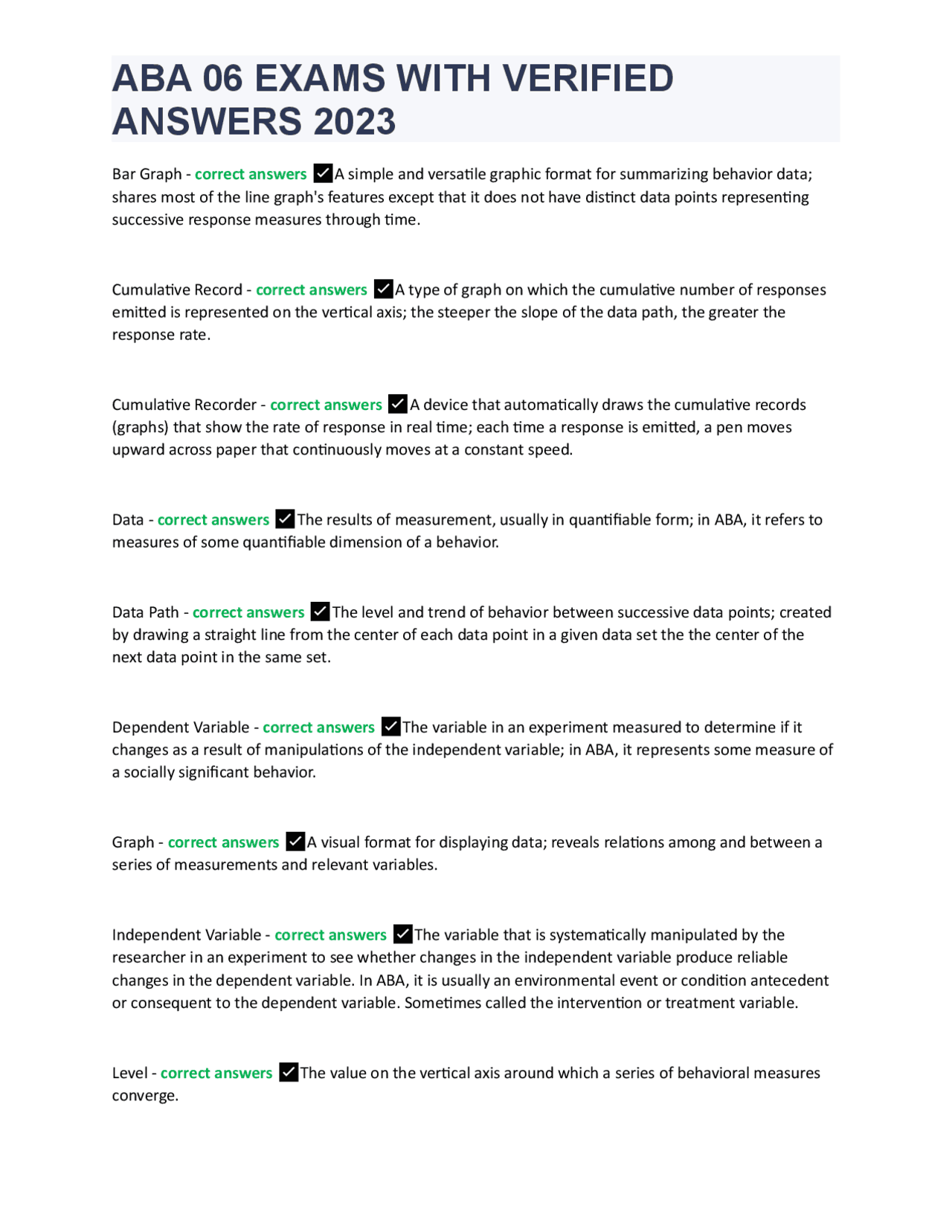 ABA 06 Exams with Verified Answers 2023: Glossary of Key Terms and ...