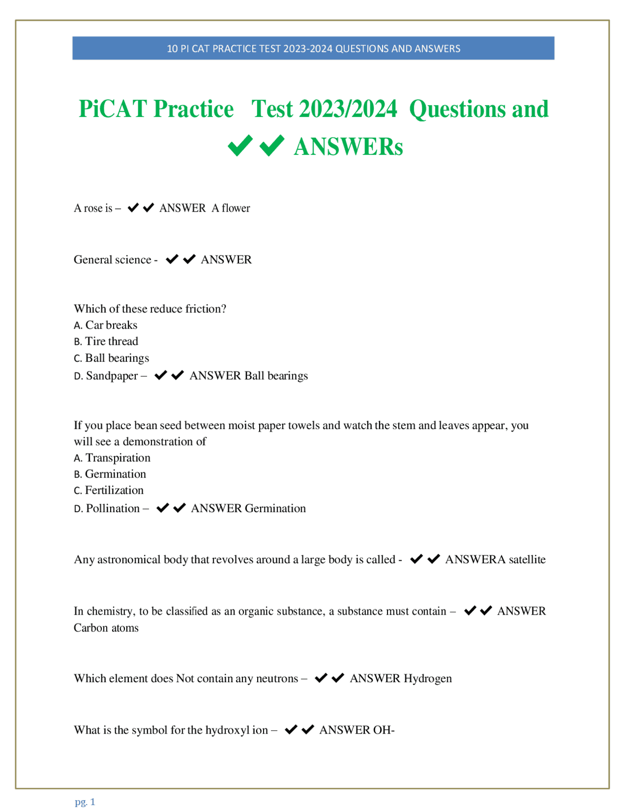 PiCAT Practice Test 2023-2024 Questions and ANSWERS.pdf | Exams Nursing ...