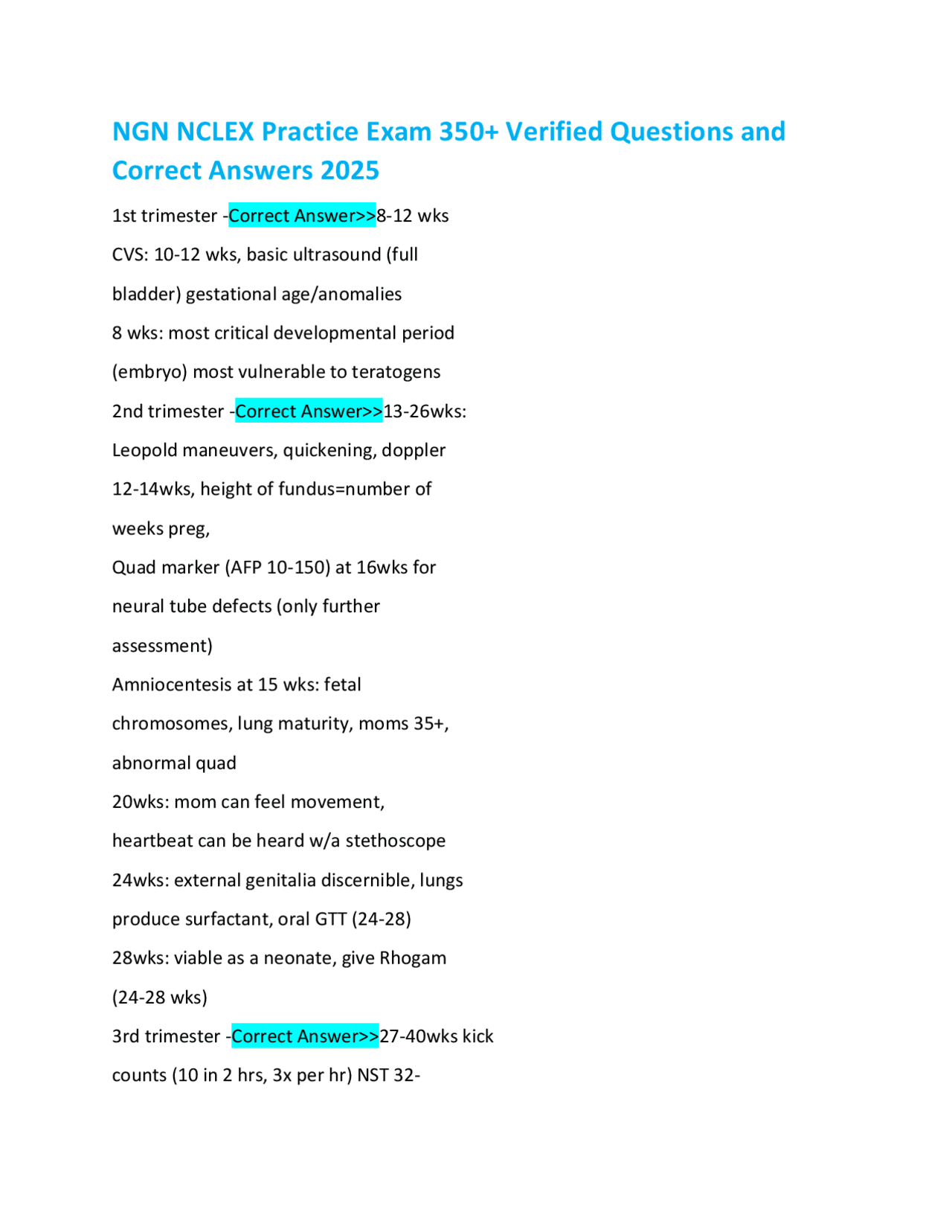 NGN NCLEX Practice Exam 350+ Verified Questions and Correct Answers ...