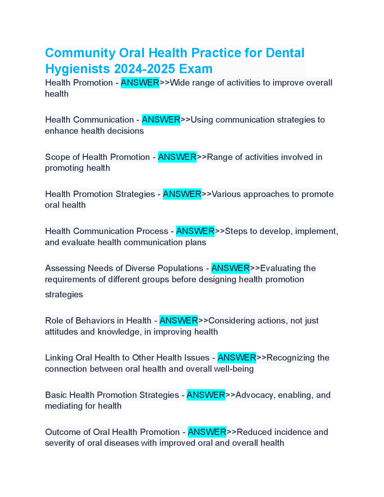 Community Oral Health Practice for Dental Hygienists: Exam Questions ...