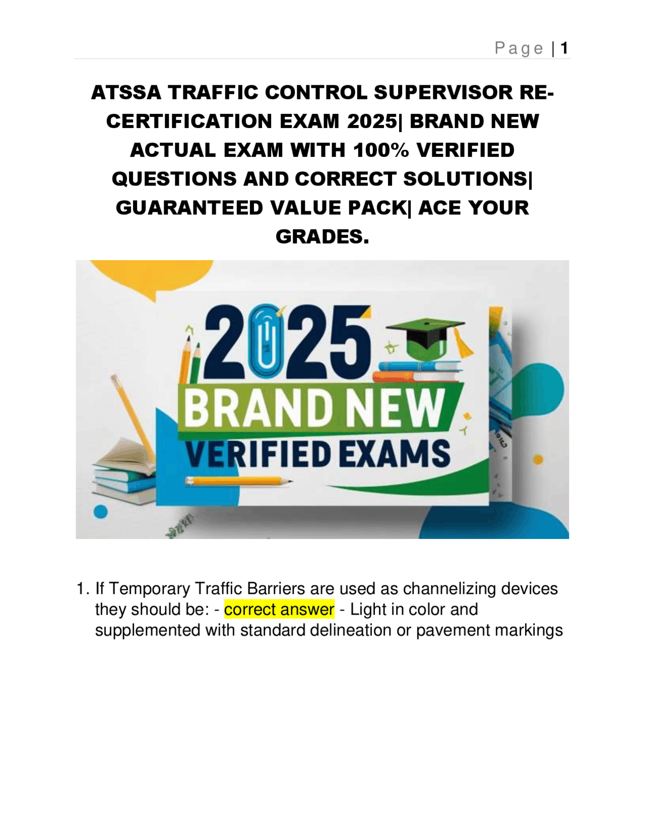 ATSSA TRAFFIC CONTROL SUPERVISOR RE CERTIFICATION EXAM 2025| BRAND NEW ...