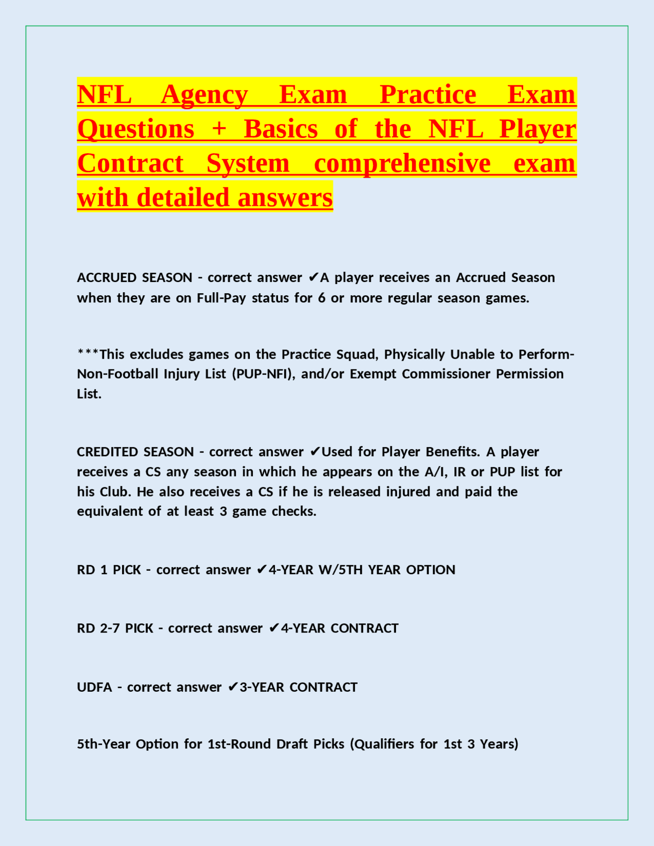 NFL Player Contract System: A Comprehensive Guide with Practice Exam ...