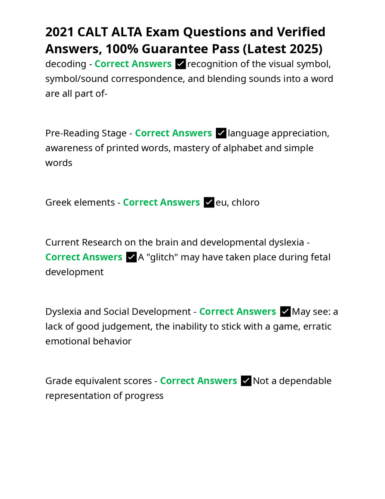 2021 CALT ALTA Exam Questions and Verified Answers, 100% Guarantee Pass ...