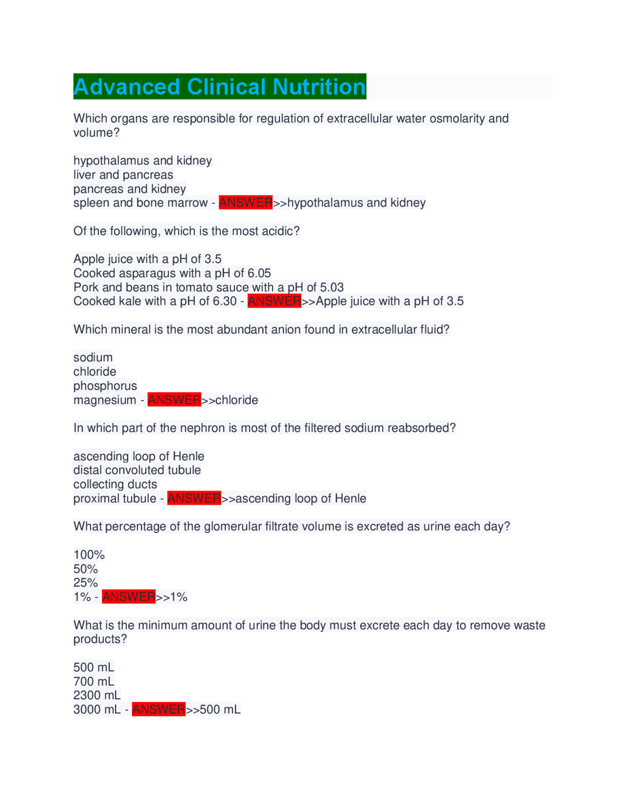 Advanced Clinical Nutrition: Multiple Choice Questions and Answers ...