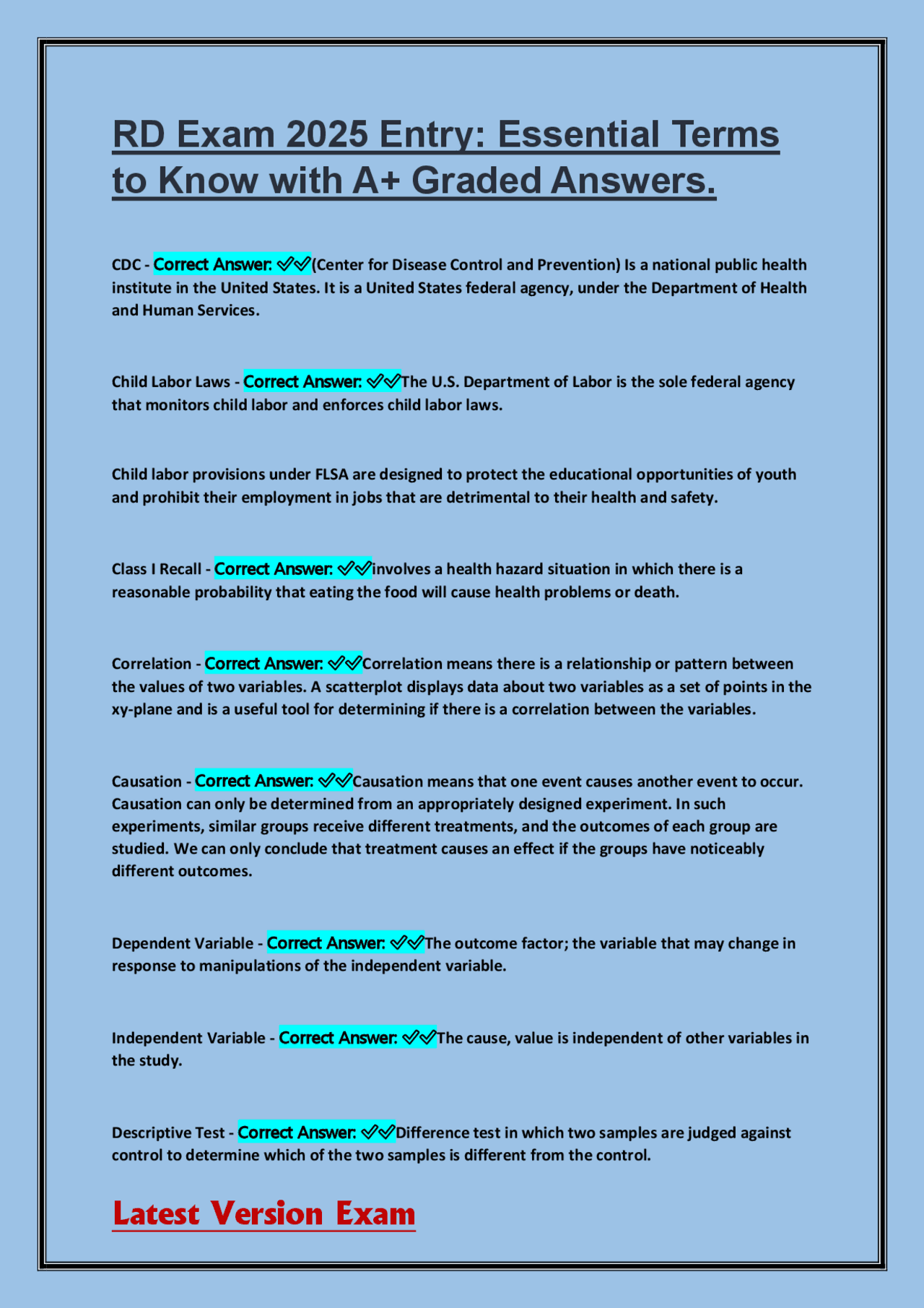 RD Exam 2025 Entry: Essential Terms to Know with A+ Graded Answers ...