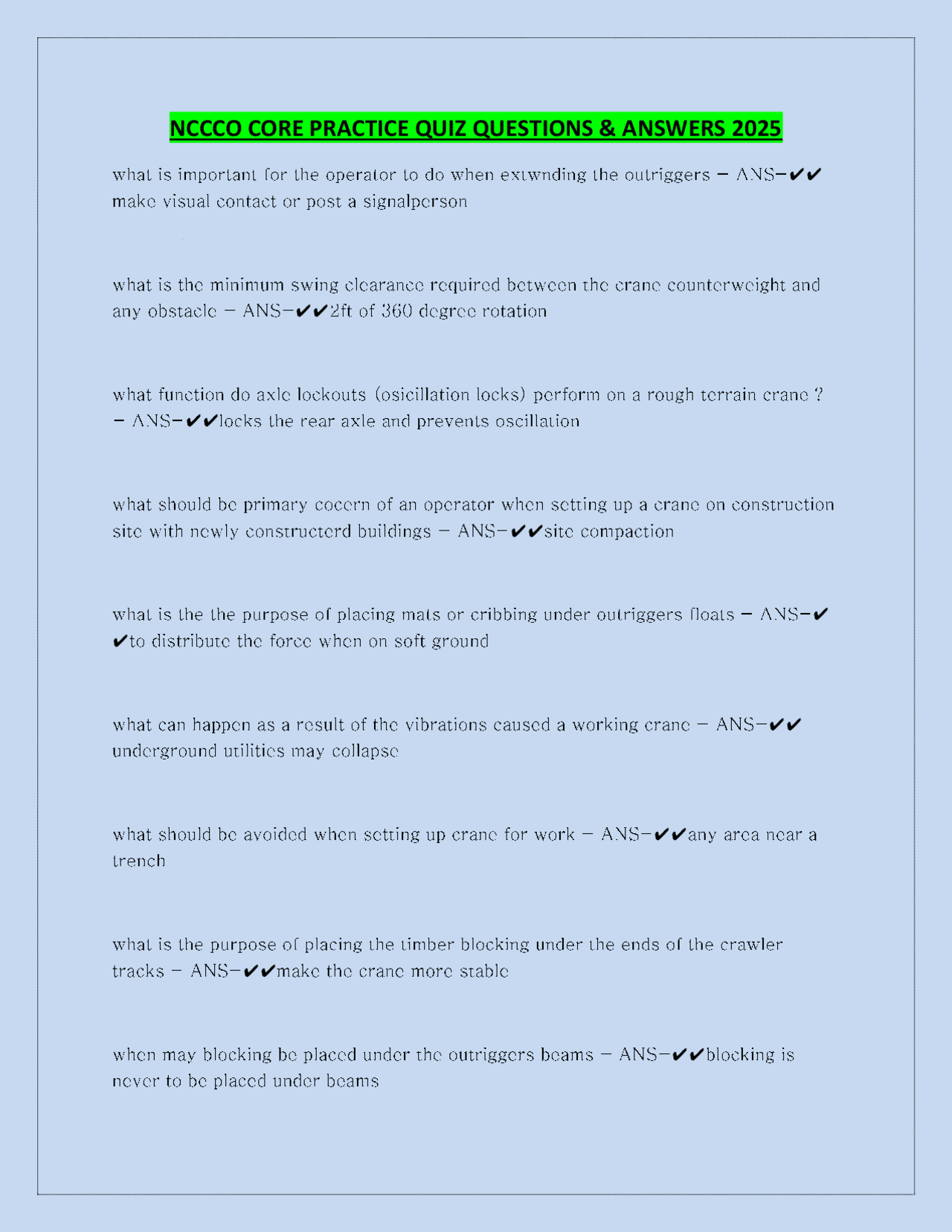 NCCCO CORE PRACTICE QUIZ QUESTIONS & ANSWERS 2025 | Exams Engineering ...