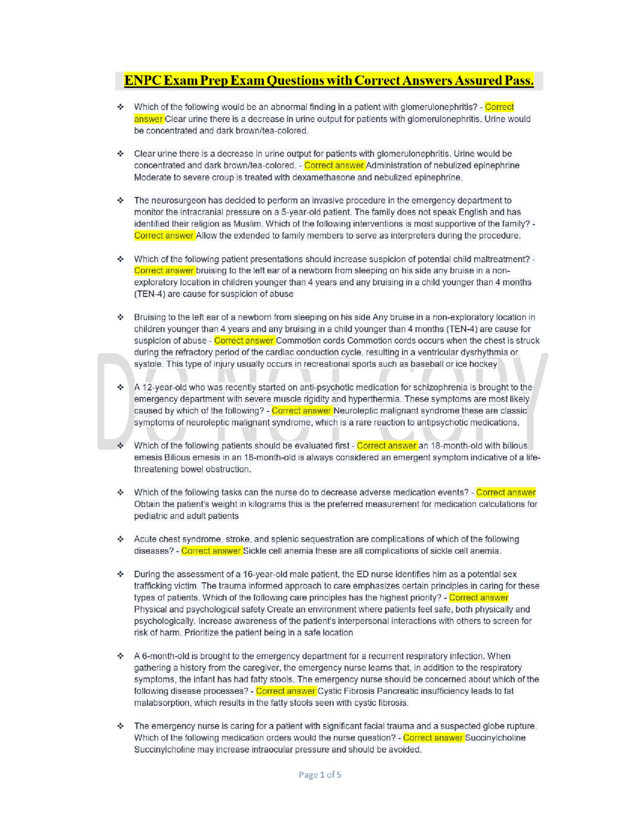ENPC Exam Prep Exam Questions with Correct Answers Assured Pass ...