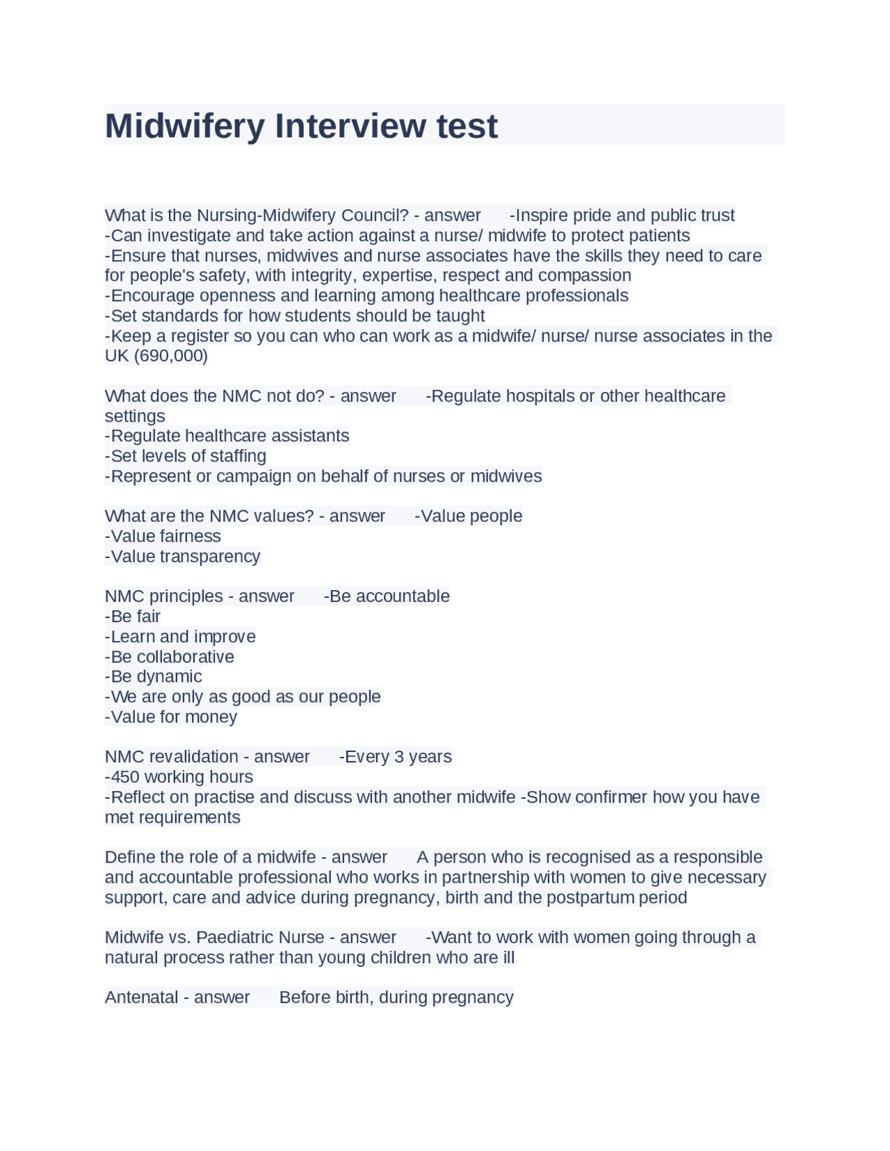 Midwifery Interview test Questions and Answers 100% Verified | Exams ...