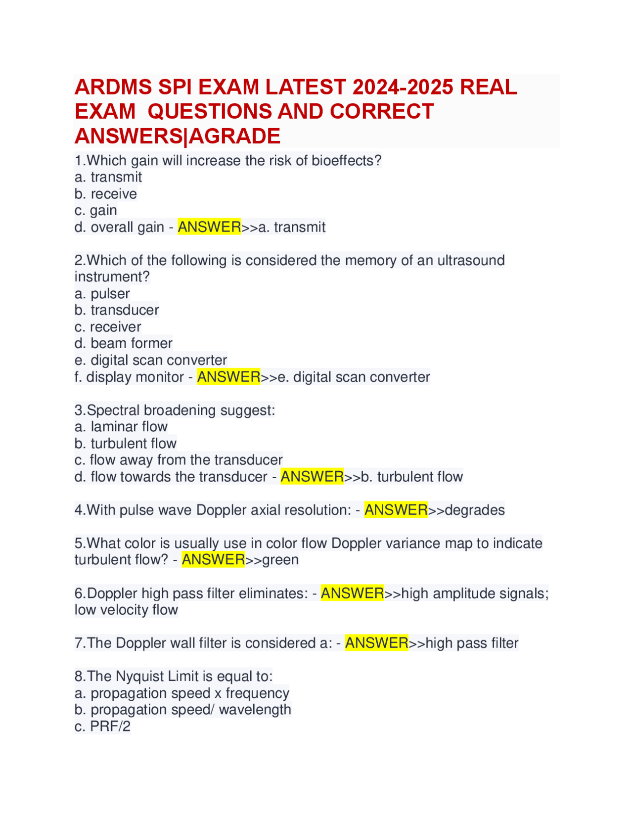 ARDMS SPI EXAM LATEST 2024-2025 REAL EXAM QUESTIONS AND CORRECT ANSWERS ...