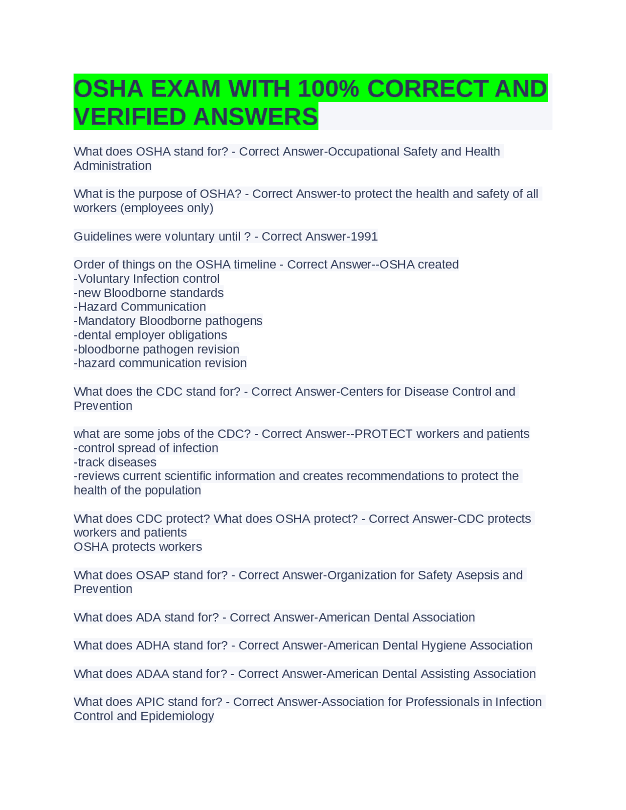 OSHA EXAM WITH 100% CORRECT AND VERIFIED ANSWERS | Exams Advanced ...