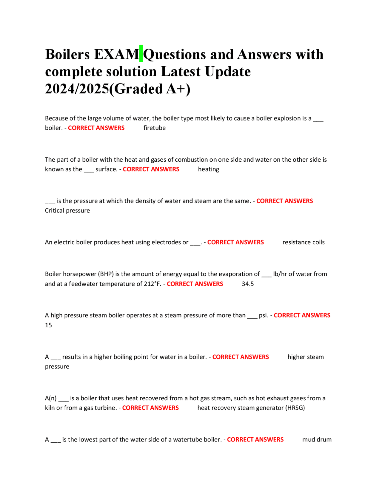 Boilers EXAM Questions and Answers with complete solution Latest Update ...