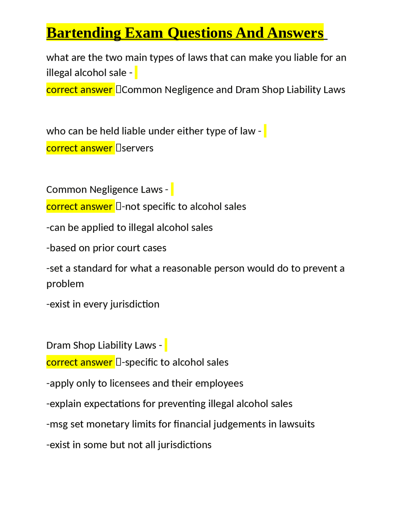Bartending Exam Questions and Answers: A Guide to Responsible Alcohol ...