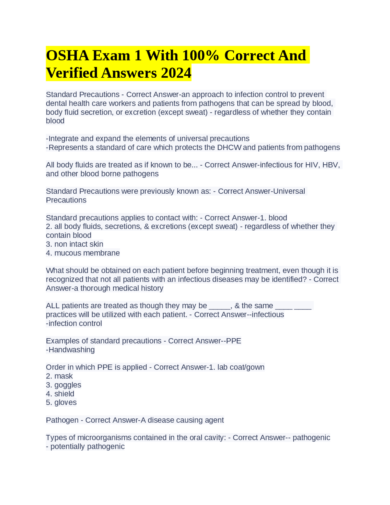 OSHA Exam 1 With 100% Correct And Verified Answers 2024 | Exams ...