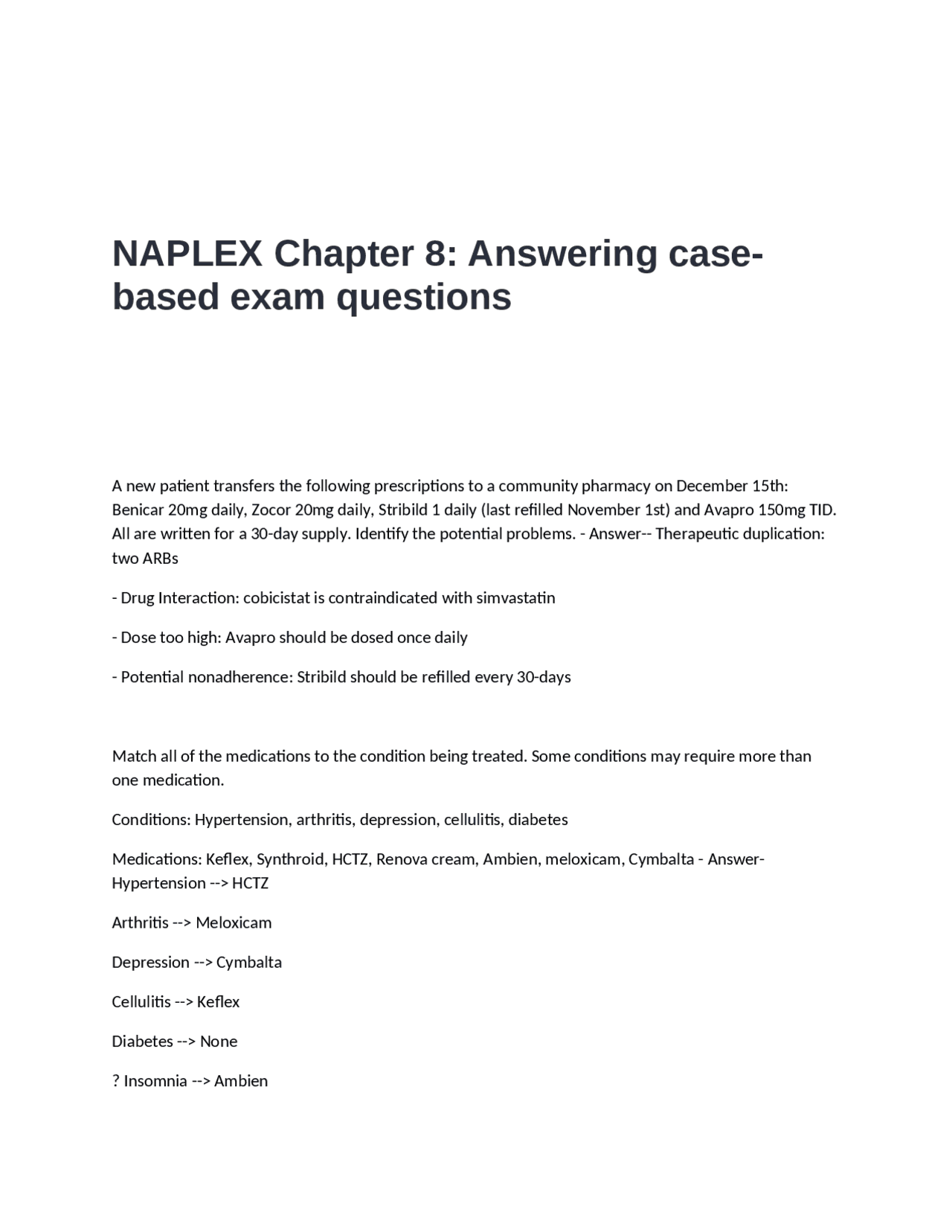 NAPLEX Chapter 8- Answering case-based Exam Questions and Answers ...