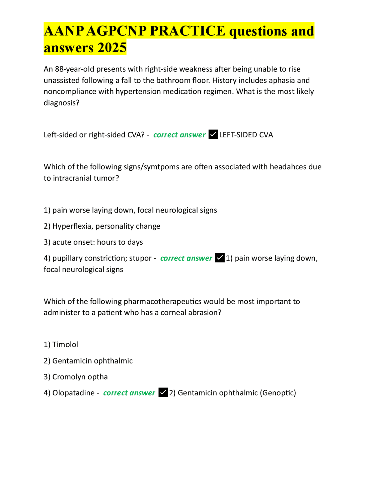 AANP AGPCNP PRACTICE questions and answers 2025. | Exams Nursing | Docsity