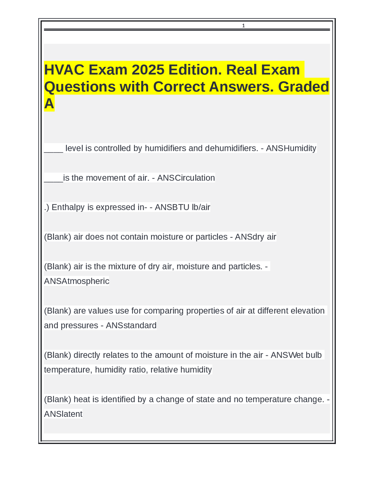 HVAC Exam 2025 Edition. Real Exam Questions with Correct Answers ...