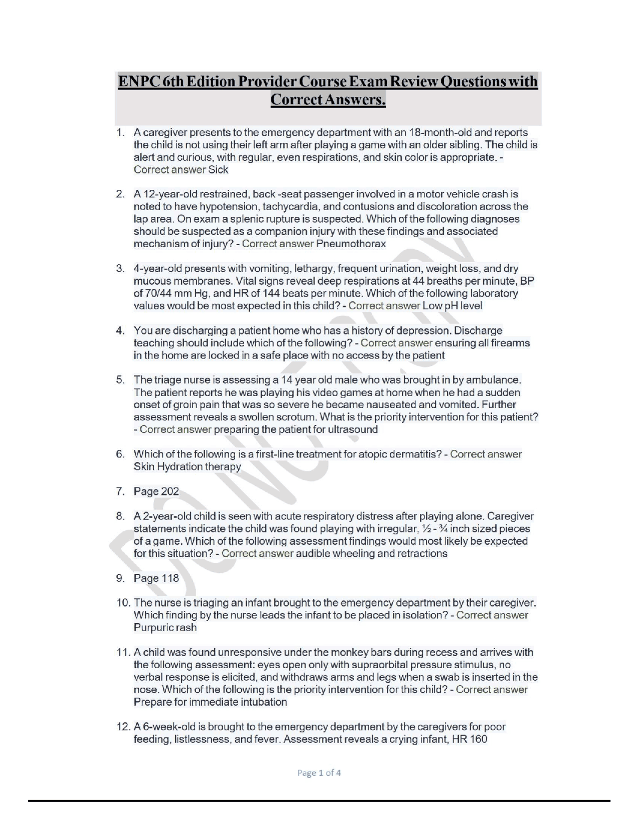 ENPC 6th Edition Provider Course Exam Review Questions with Correct ...