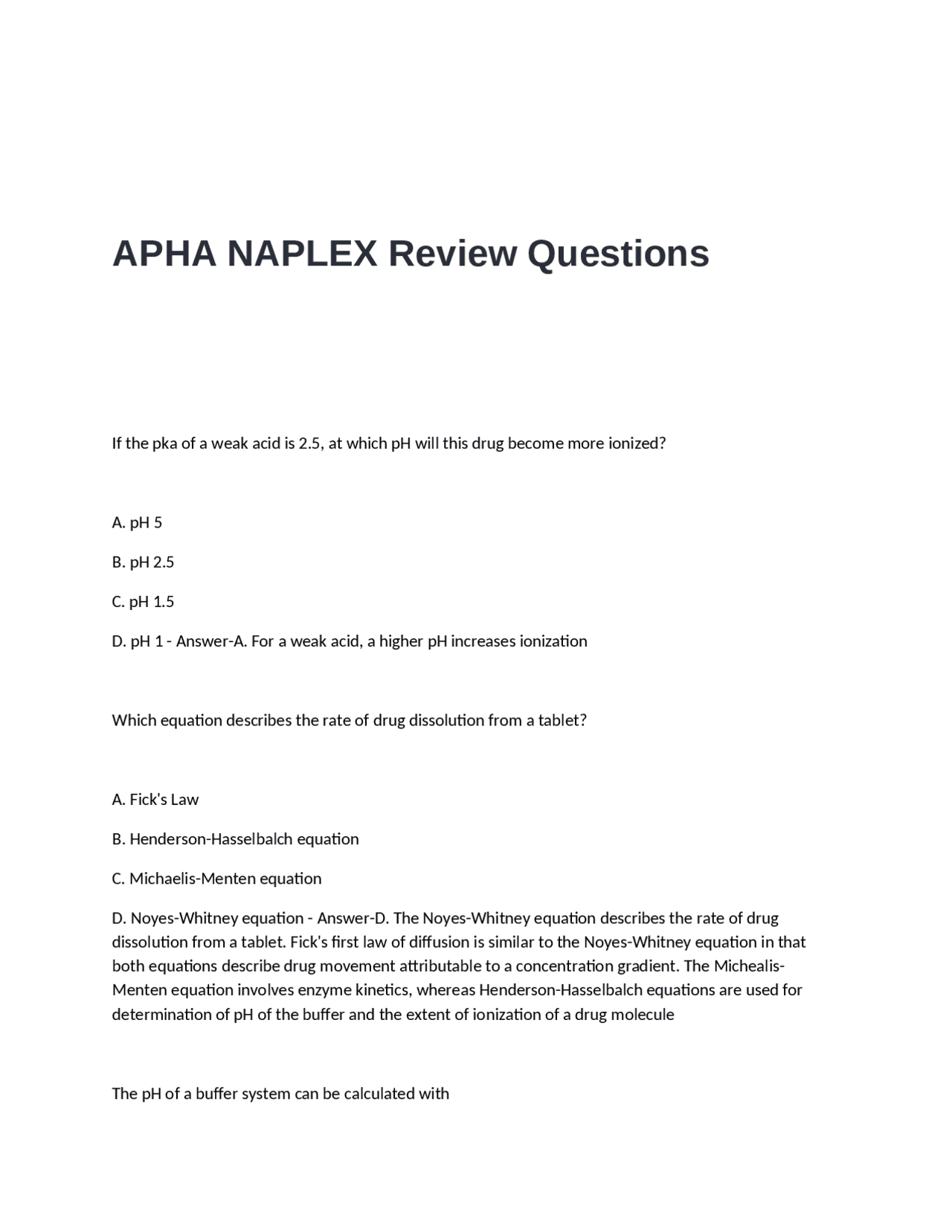 APHA NAPLEX Exam Review Questions with 100% Correct Answers | Exams ...