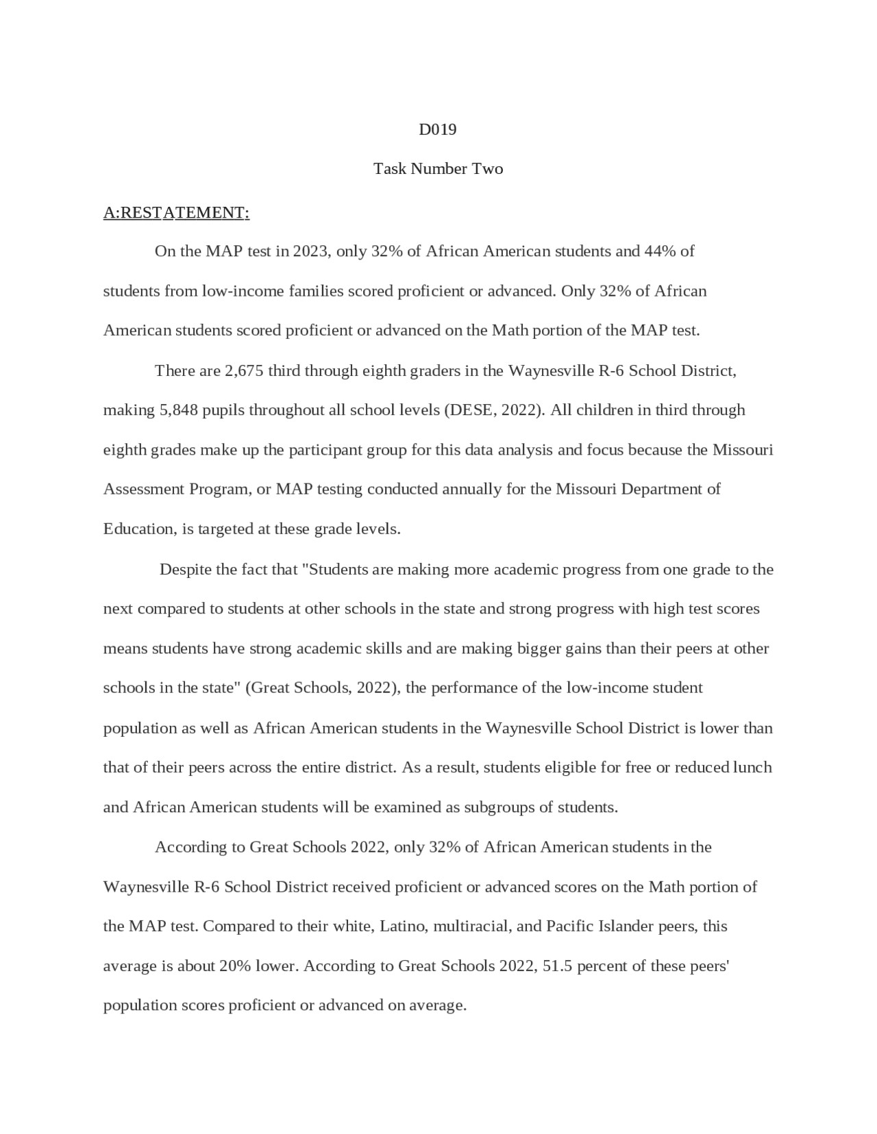 D019Task Number TwoA:RESTATEMENT:On the MAP test in 2023, on | Thesis ...