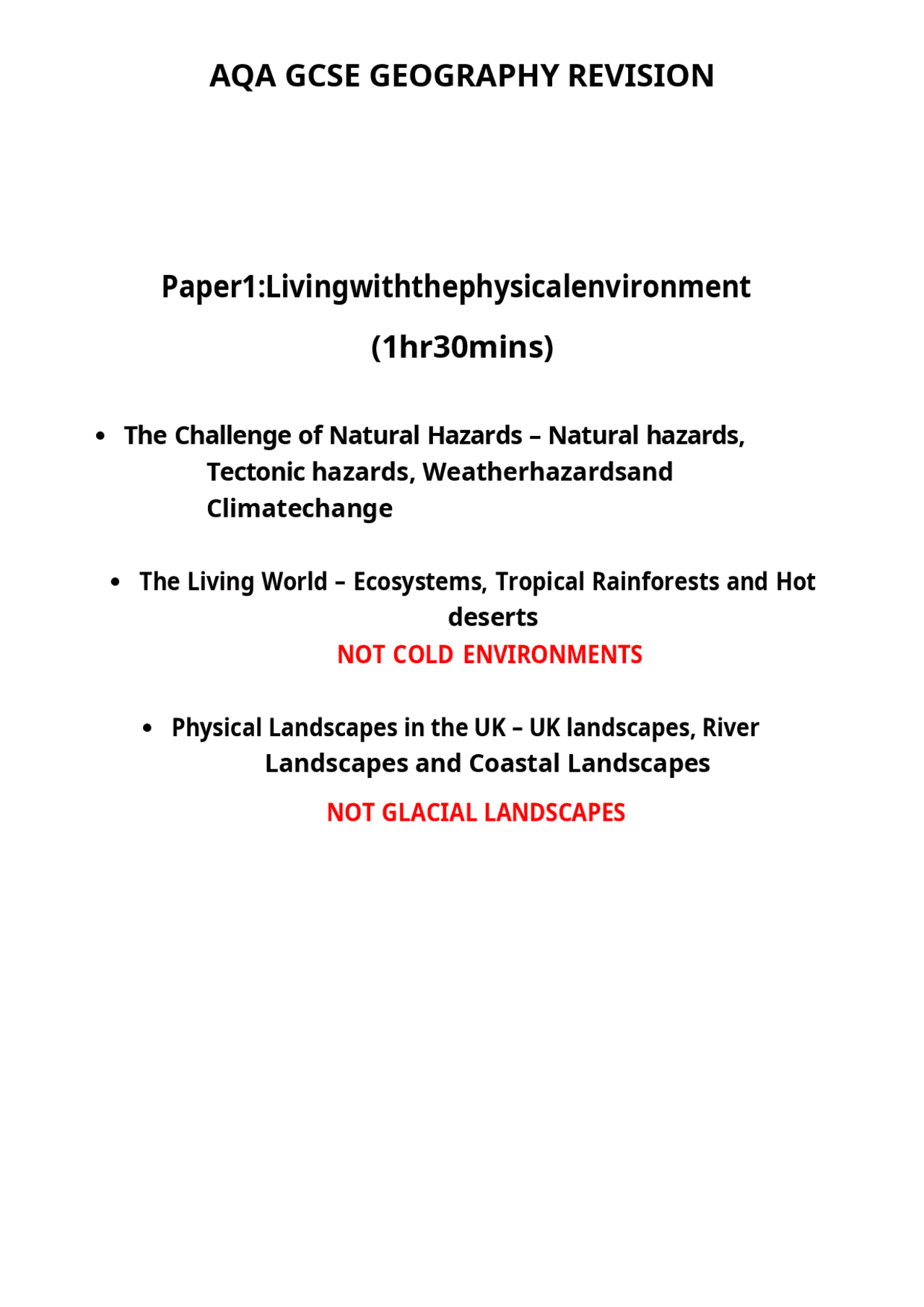 AQA GCSE Geography Revision: Paper 1 - Living with the Physical ...