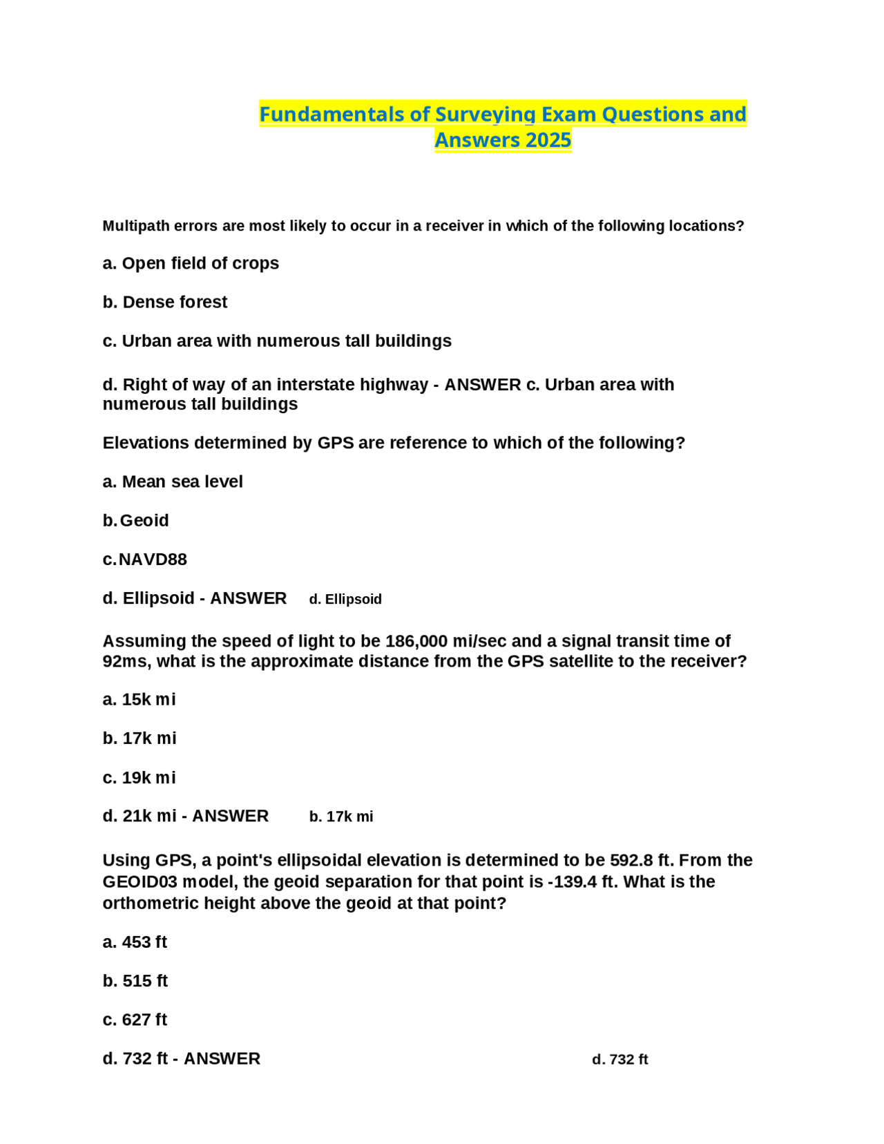 Fundamentals of Surveying Exam Questions and Answers | Exams Nursing ...