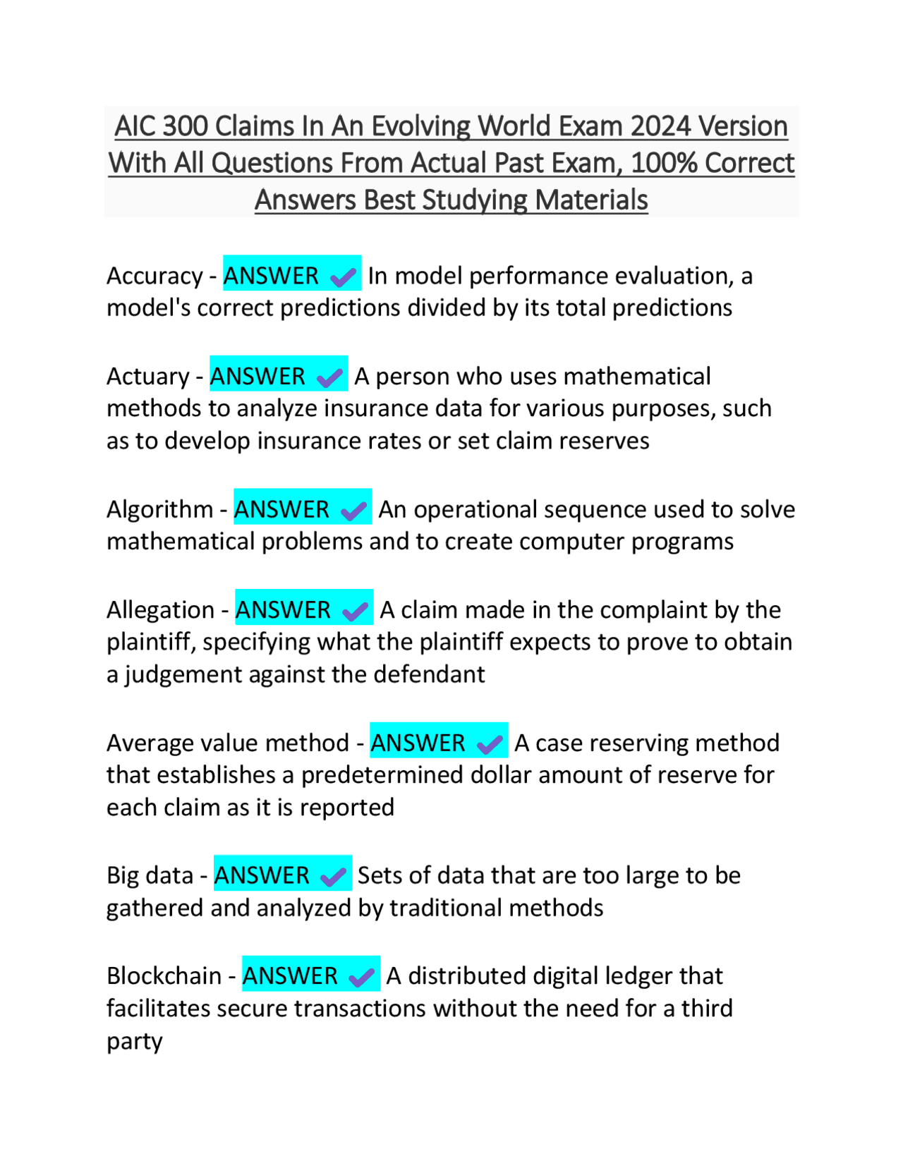 AIC 300 Claims In An Evolving World Exam 2024 Version With All ...