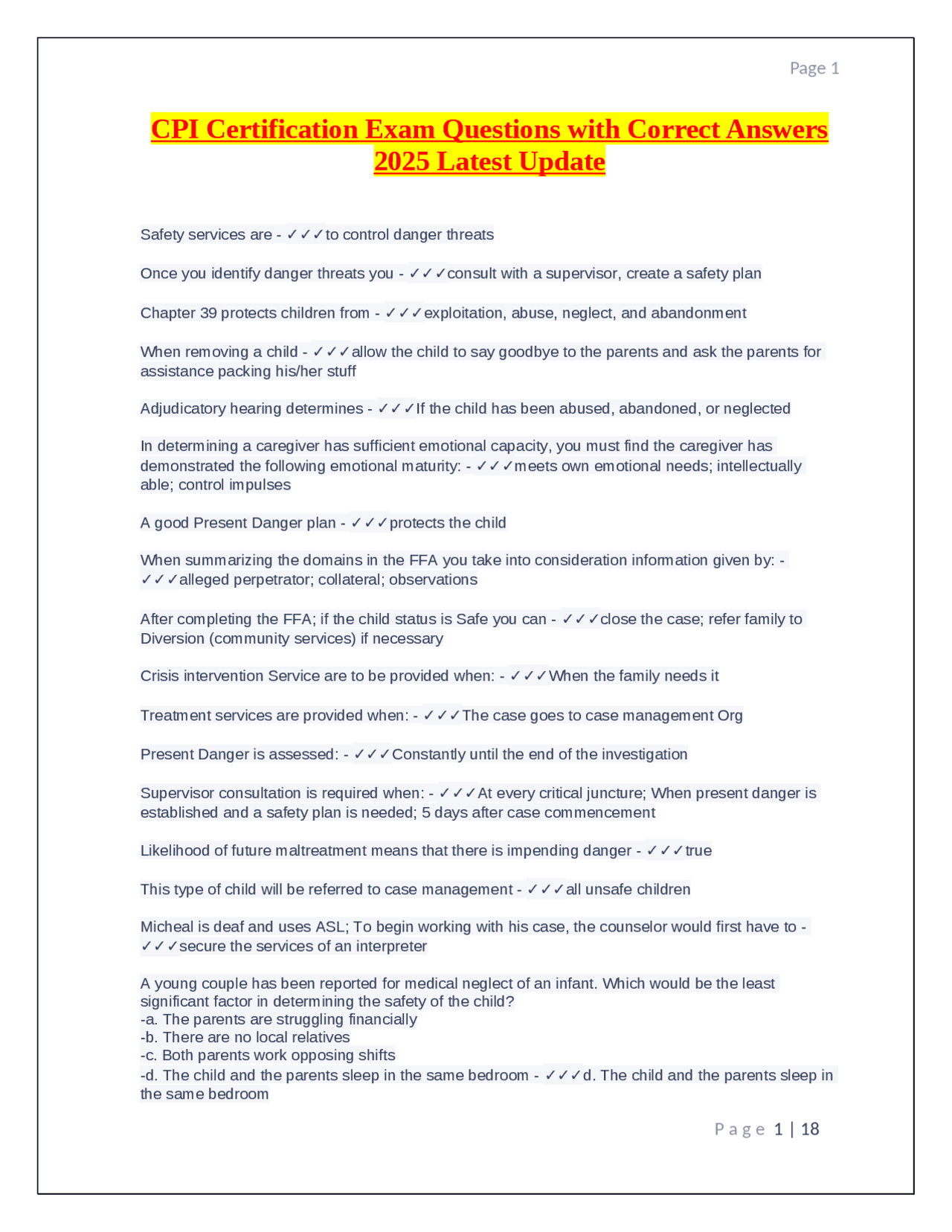 CPI Certification Exam Questions with Correct Answers 2025 Latest ...