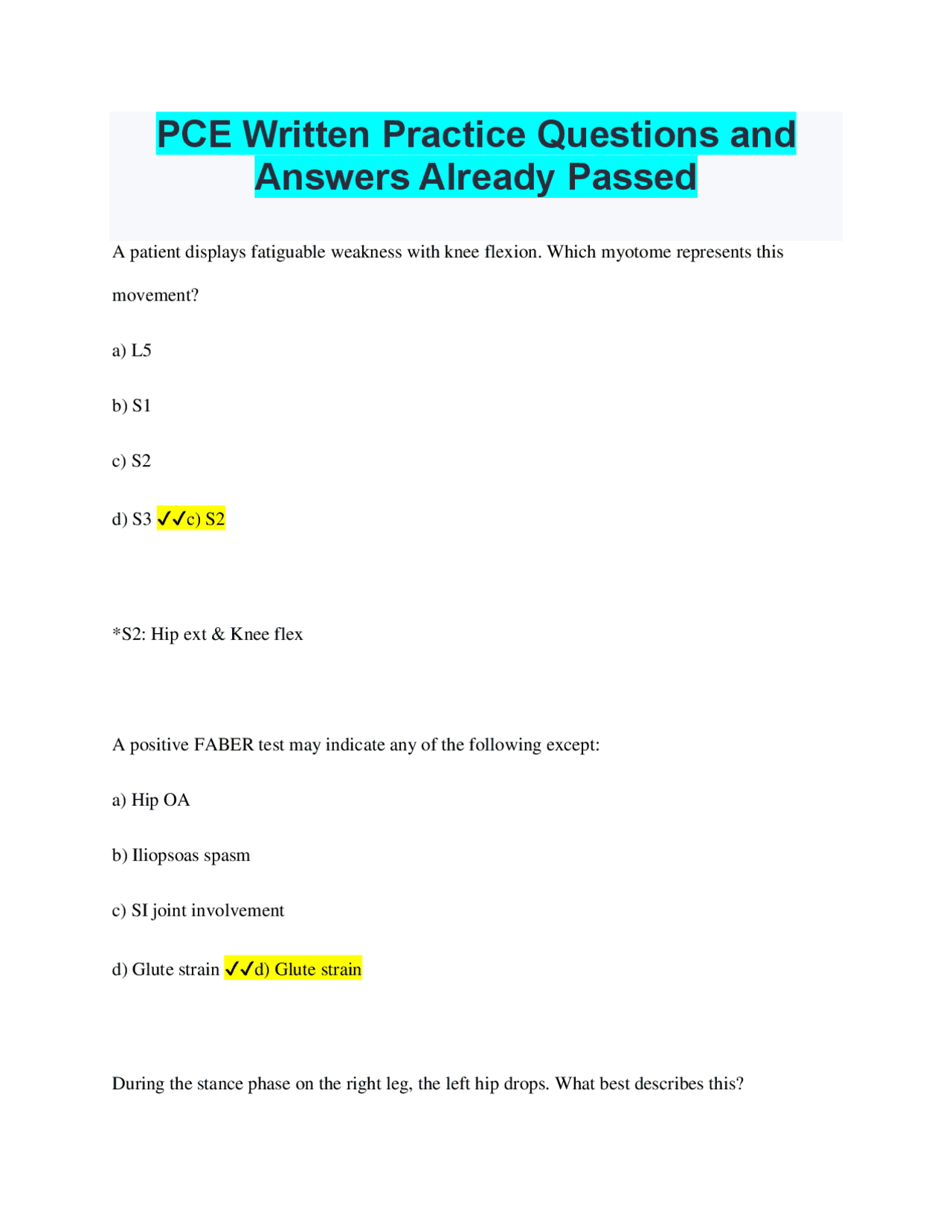 PCE Written Practice Questions and Answers Already Passed | Exams ...