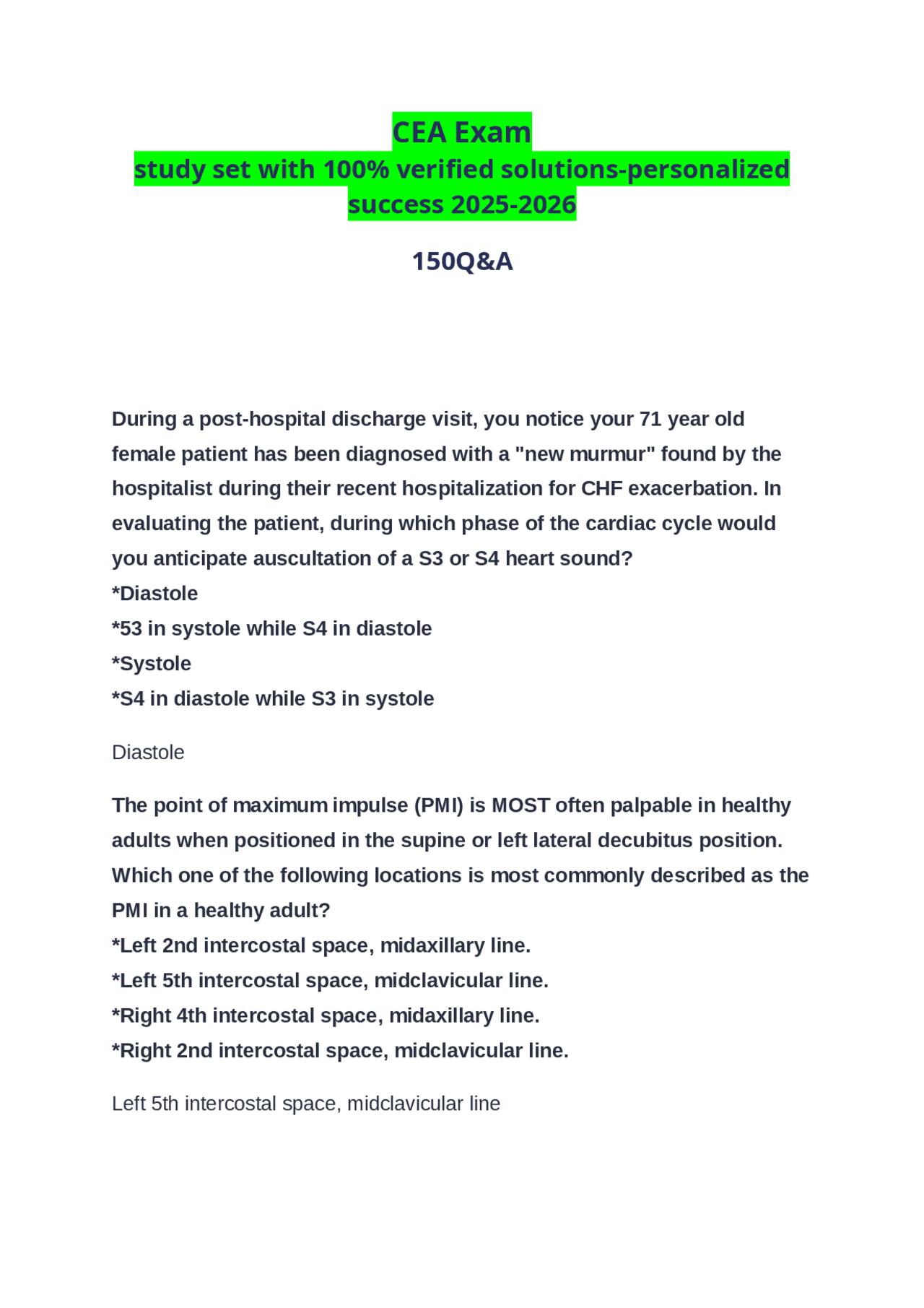 CEA Exam study set with 100% verified solutions-personalized success ...