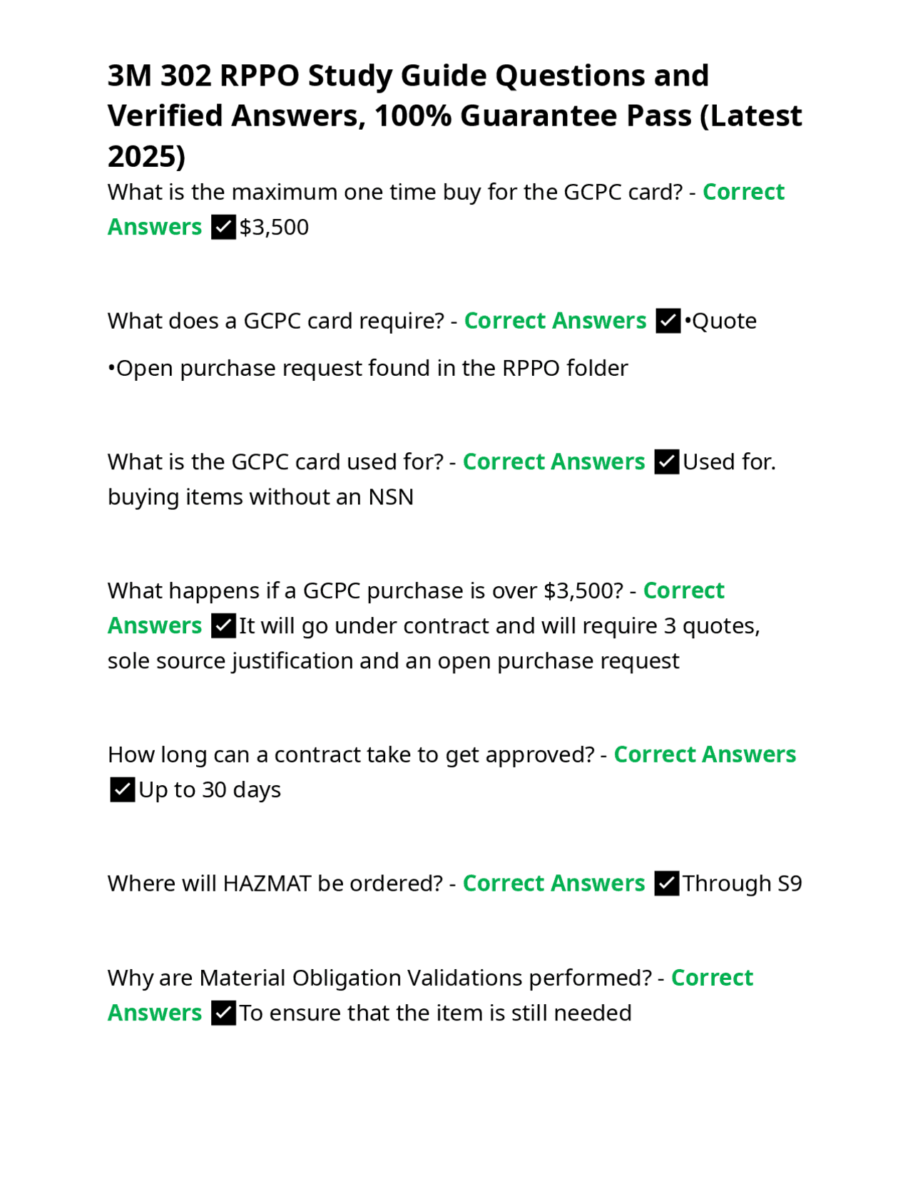 3M 302 RPPO Study Guide Questions and Verified Answers, 100% Guarantee ...