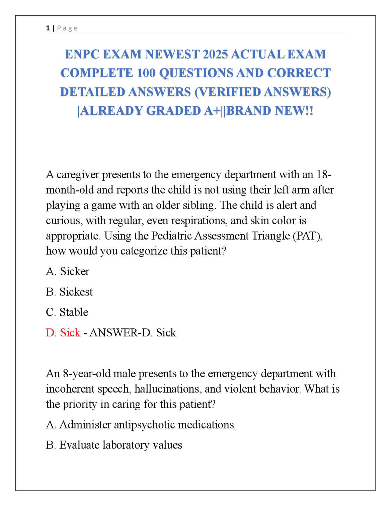 ENPC EXAM NEWEST 2025 ACTUAL EXAM COMPLETE 100 QUESTIONS AND CORRECT ...