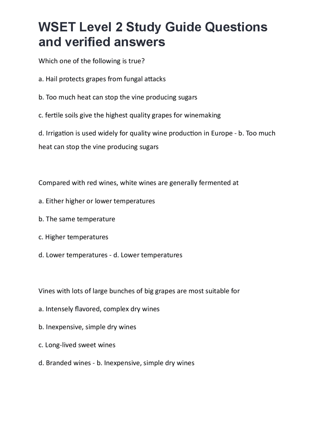 WSET Level 2 Study Guide Questions and Answers: Winemaking, Grape ...