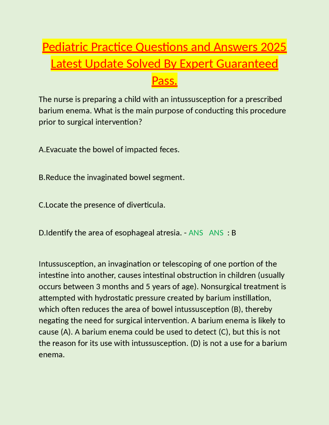 Pediatric Practice Questions and Answers 2025 Latest Update Solved By ...