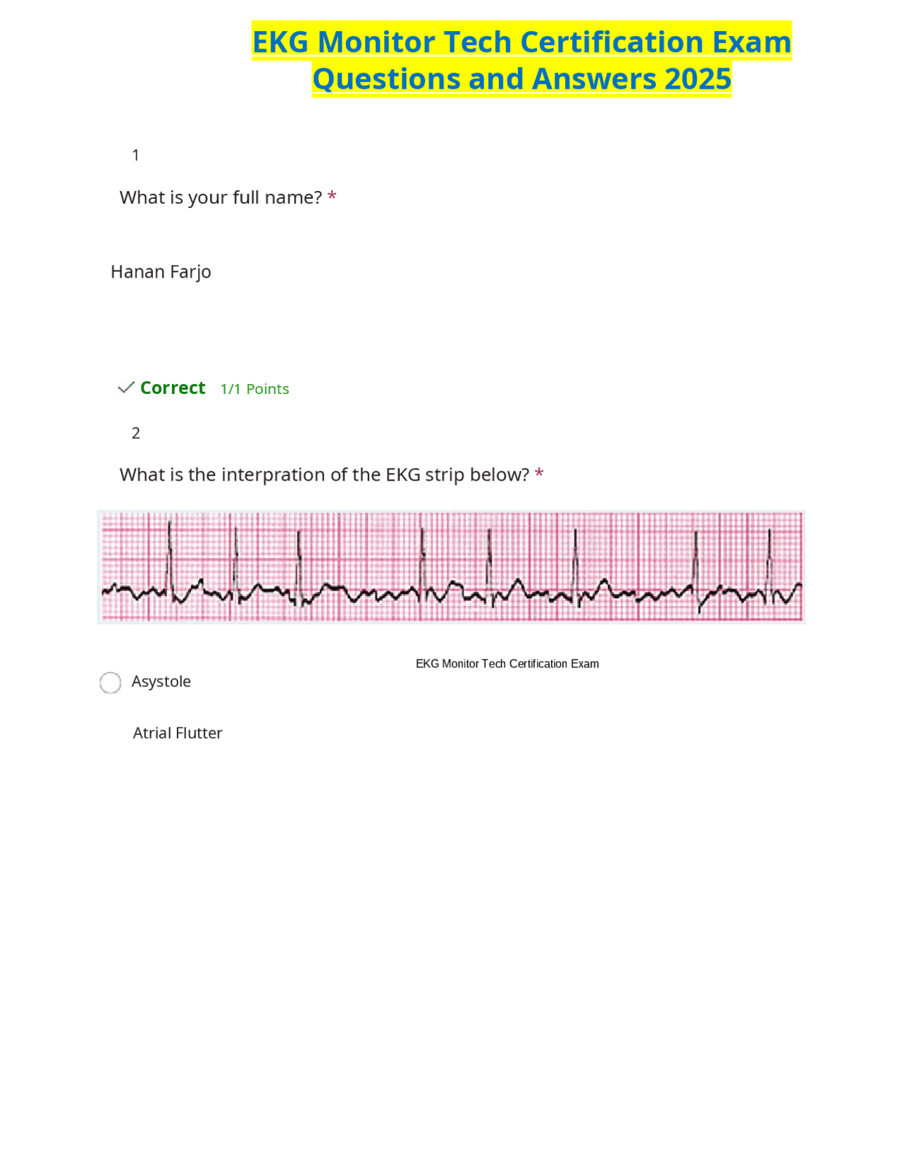 EKG Monitor Tech Certification Exam Questions and Answers 2025 | Exams ...