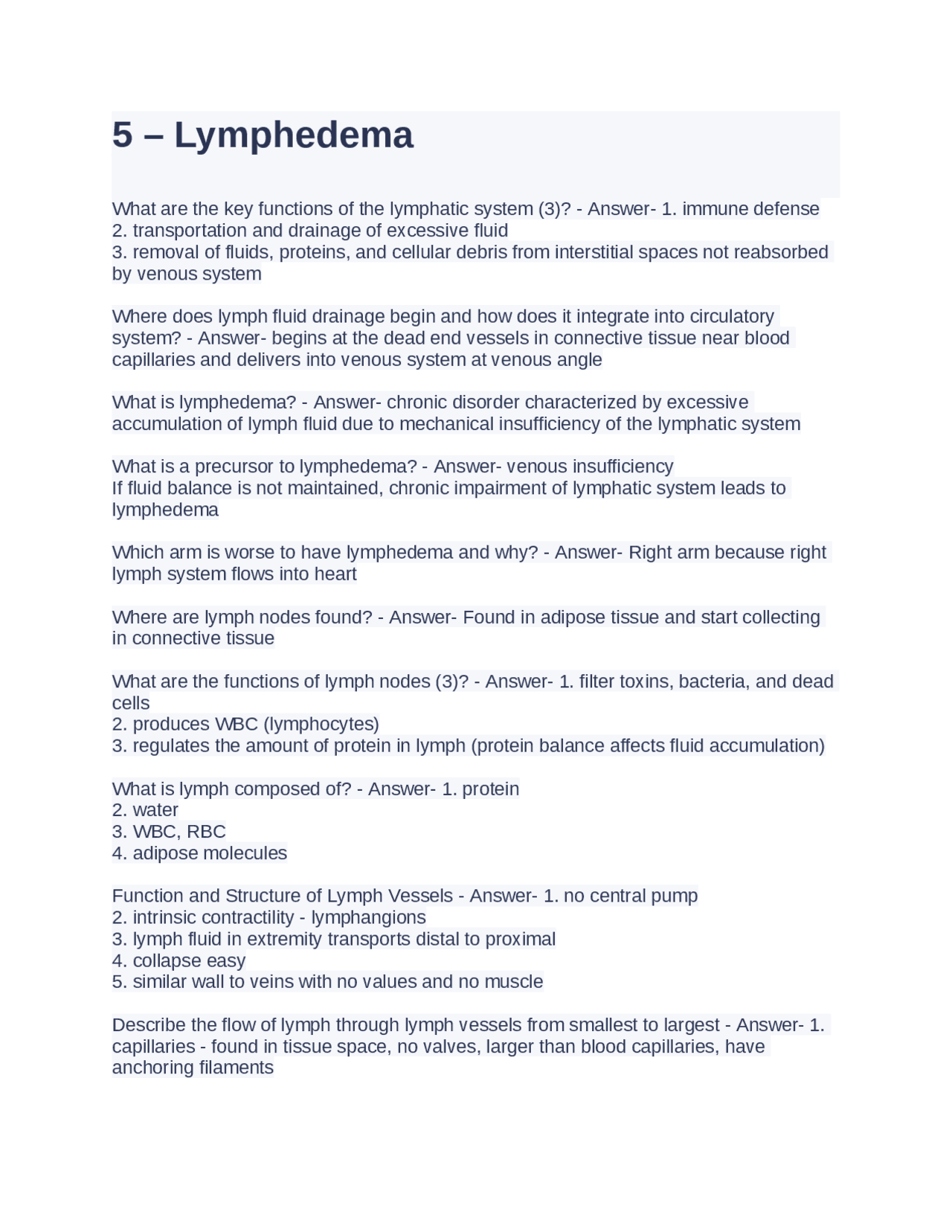 5 - Lymphedema Exam Questions with Accurate solutions | Latest Updated ...