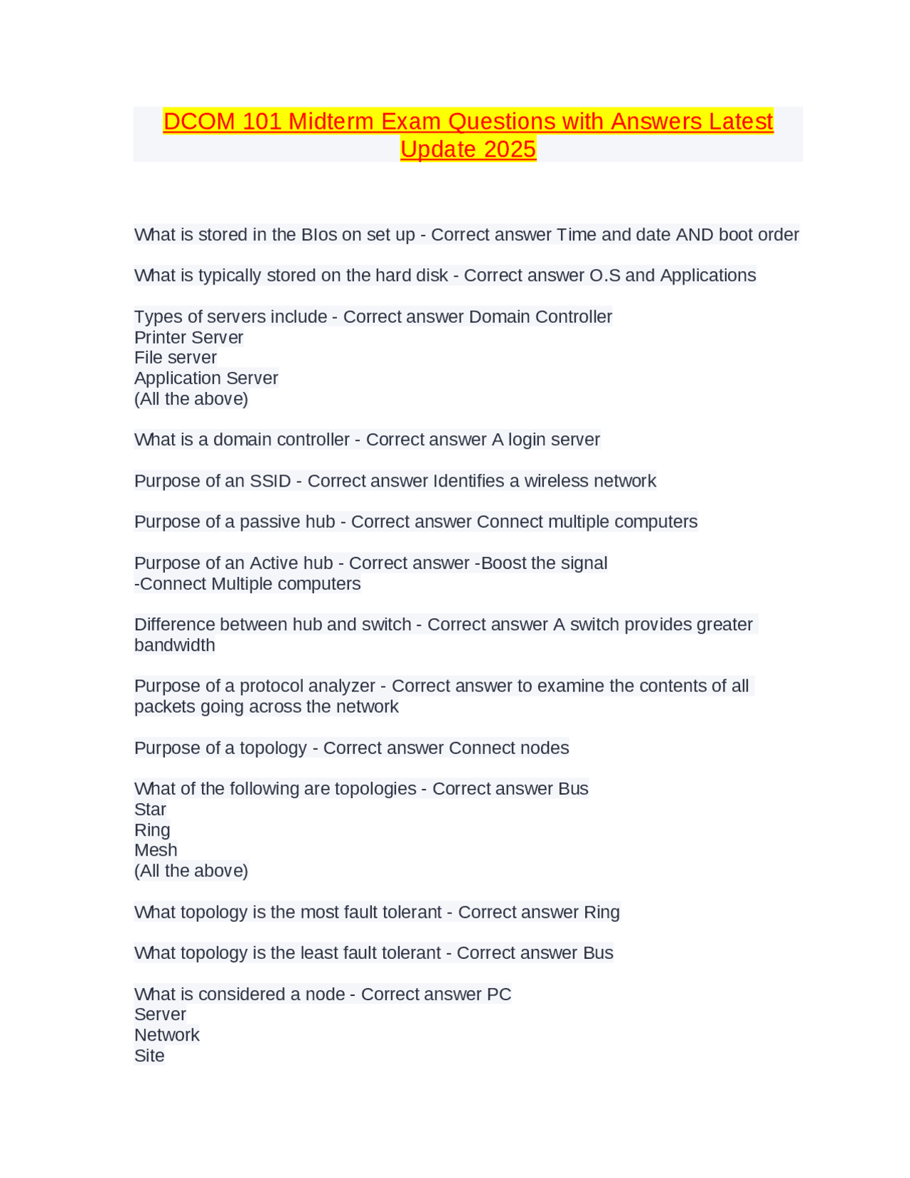 DCOM 101 Midterm Exam Questions with Answers Latest Update 2025 | Exams ...