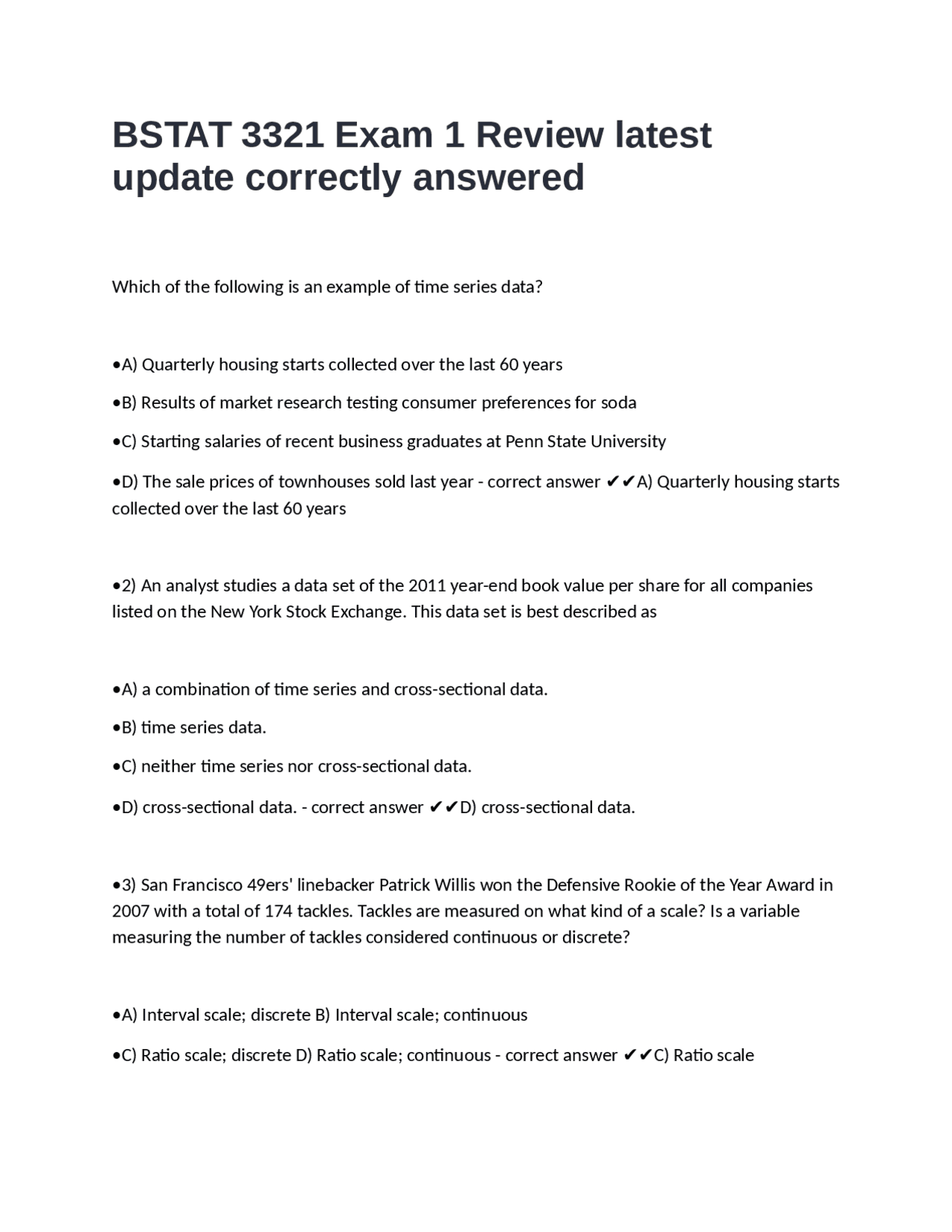 BSTAT 3321 Exam 1 Review latest update correctly answered-10.docx ...