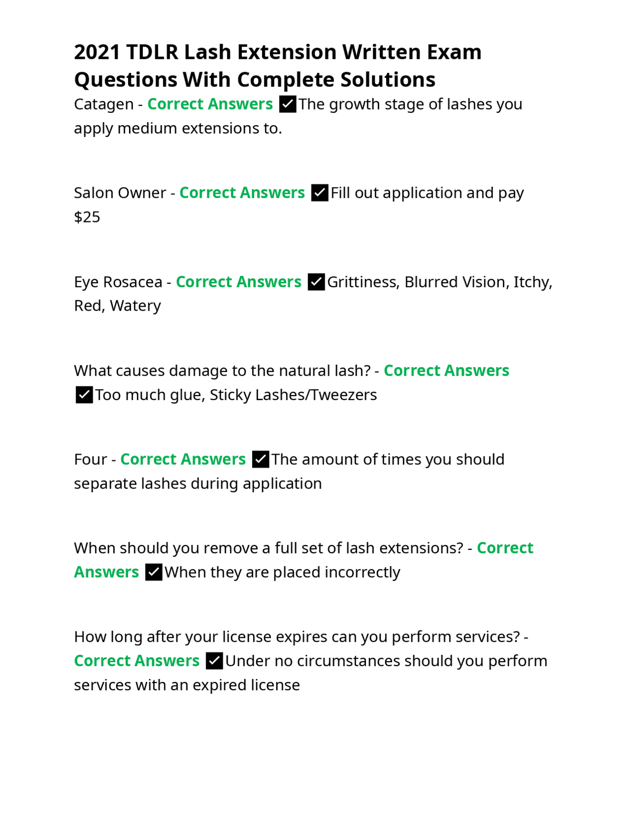 2021 TDLR Lash Extension Written Exam Questions With Complete Solutions ...